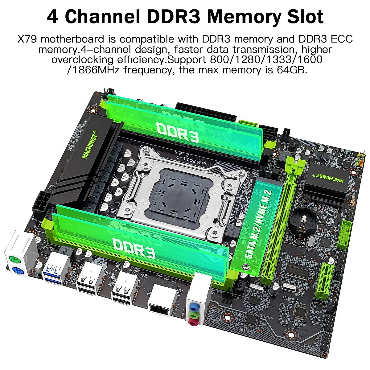 MACHINIST X79 Server Motherboard, Intel 3th Gen LGA 2011 Computer PC Motherboards (Micro ATX, PCIe 3.0, NVME/SATA M.2, 4 Channel DDR3, USB 3.0, SATA 6Gbps) for Intel Xeon E5 V1/V2, Core i7 Processor
