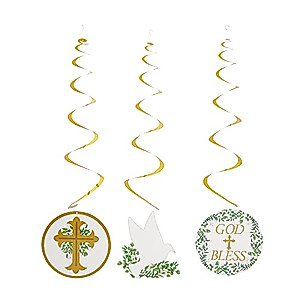 Baptism Decorations Party Set with Hanging Swirls, God Bless Banner, Balloons, Confetti, Centerpiece (58 Pieces)