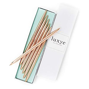 Rose Gold Pens with Black Ink | Luxury Ballpoint Gold Pen Set of 6 in Glossy White Gift Box | Gold Office Supplies for Women Men - Slim Nice Pens for Writing (Rose Gold/Black Ink)