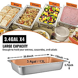 Mophorn 4 Pack Hotel Pan 3.7" Deep Steam Table Pan Full Size with Lid 20.8" L x 13" W Hotel Pan 22 Gauge Stainless Steel Anti Jam Steam Table Pan