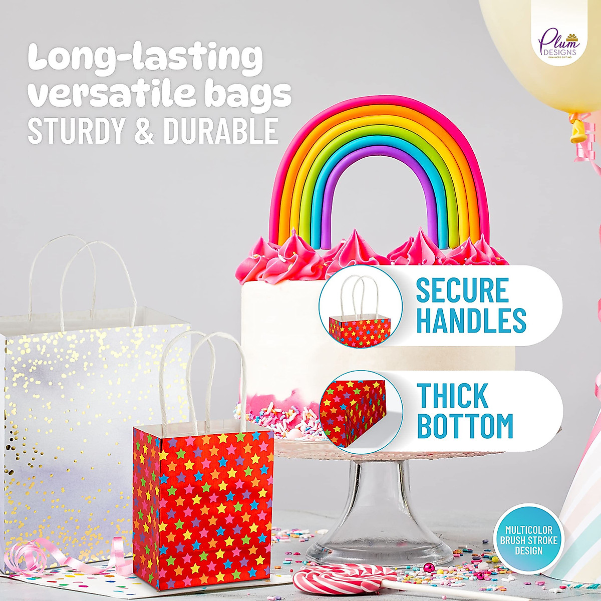 Plum Designs Gift Bags Assorted Sizes, Set of 8 Gift Bags with Tissue Paper- Includes Small Gift Bags, Medium Gift Bags and Large Size Paper Gift Bags with Handles for Holiday and Birthday Gifts