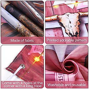 Breling Western Cowgirl Birthday Banner Cowboy Backdrop Photography Booth Prop Pink Cowgirl Party Background for Cowgirl Birthday Baby Shower Party Decorations Supplies, 71 x 43 Inch