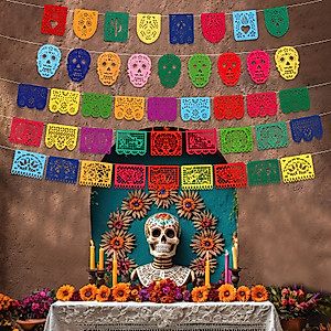SEPGLITTER 5 Packs Mexican Party Banners, Felt Fiesta Banner Papel Picado Banners Cinco de Mayo Dia De Los Muertos Decor for Day of The Dead Wedding and Mexican Theme Party Supplies
