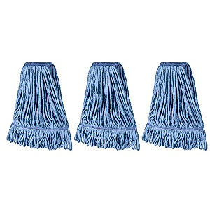 Matthew Cleaning Heavy Duty Mop Head Commercial Replacement for General and Floor Cleaning , Wet Industrial Blue Cotton Looped End String Head Refill (Pack of 3) Blue