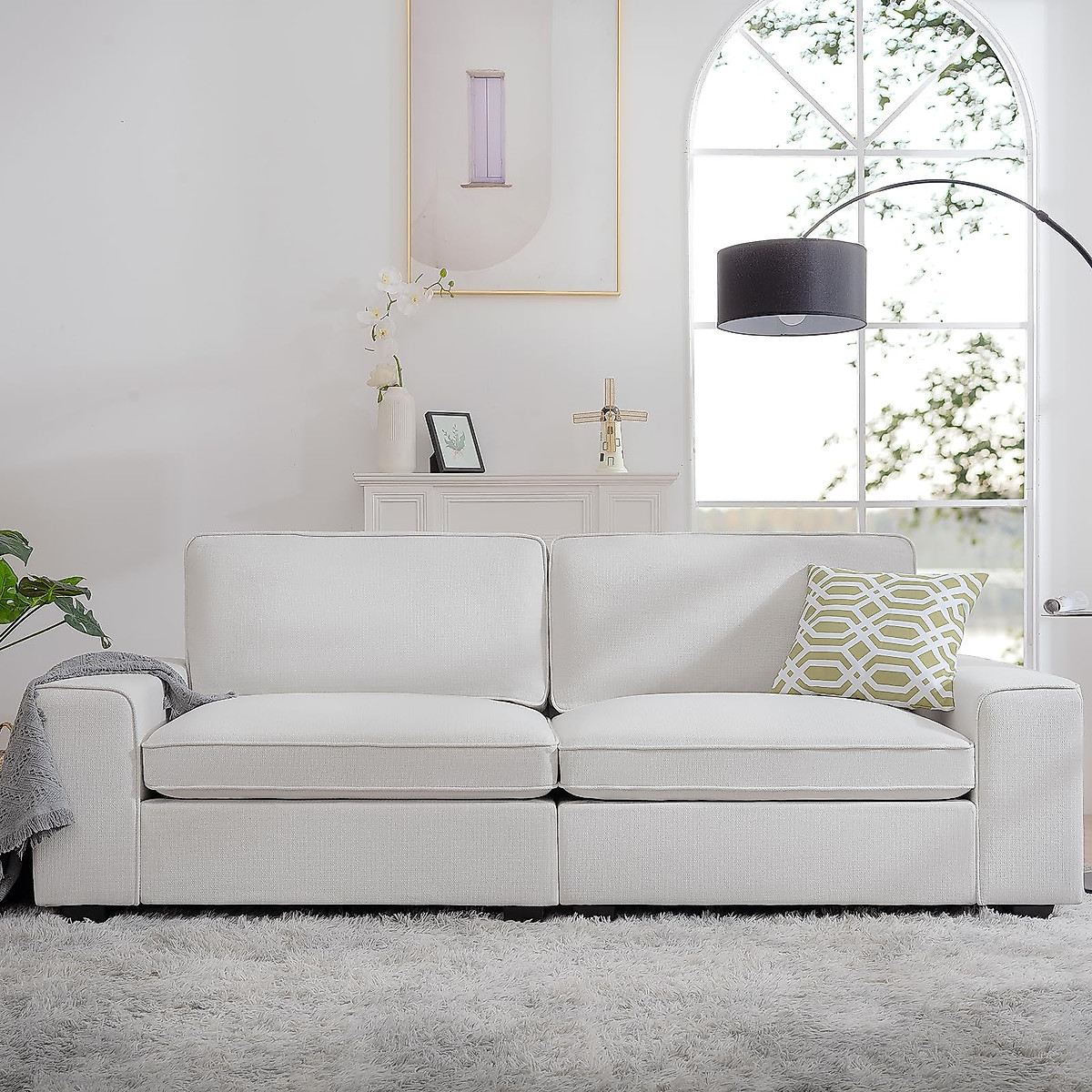 HOMERILLA 88.58" Modern Sofas for Living Room Linen Breathable Loveseat Sofas & Couches with Square Wide Armrest and Removable Sofa Cushion Off-White