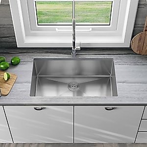 Sinber 32" x 19" x 10" Undermount Single Bowl Kitchen Sink with 18 Gauge 304 Stainless Steel Satin Finish HU3219S-S (Sink Only)
