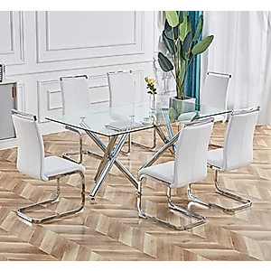 JUFU Home Dining Chairs Set, 6Pcs Armless Kitchen Chairs with PU Leather Seat,High Back for Living Room, Office