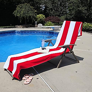 Superior Cabana Cotton Lounge Chair Cover, Outdoor Towel/Chaise Furniture Covers, Terry Cloth, Beach, Spa, Swim Accessories, Pool Chair Cover, Soft, Quick Drying, 32" x 102", Red