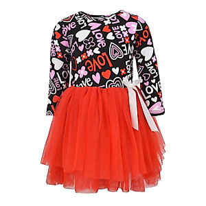 Girls Long Sleeve Valentines Day Tulle Tutu Dresses for Kid and Toddler Red 4 Years