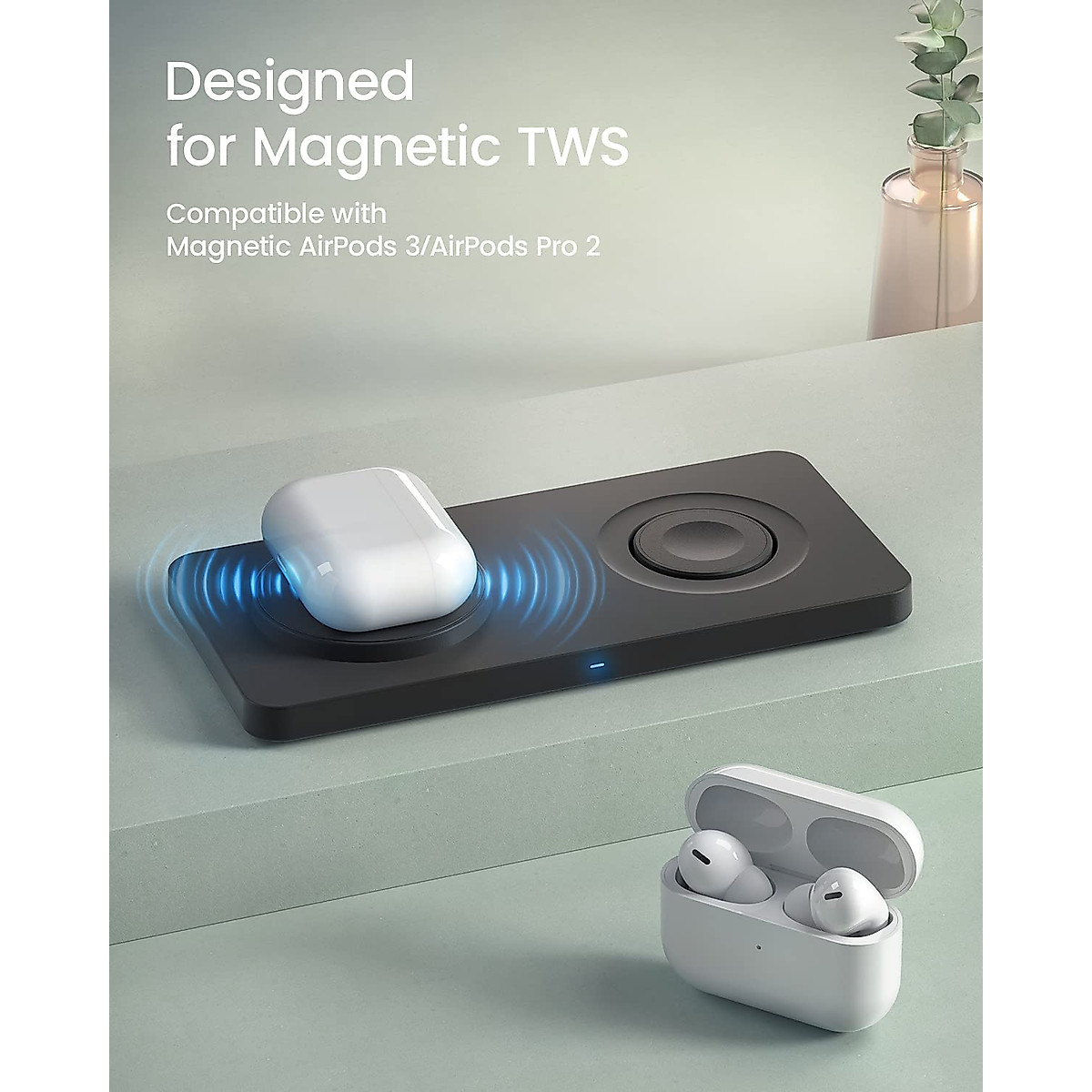 Wireless Charging Pad for Apple Device, GEEKERA Magnetic 2 in 1 Dual Wireless MagSafe Charger for iPhone 15/14/13/12 Pro Max/Pro/Mini, Apple Watch Ultra/8/7/6/SE/5/4/3, AirPods 3/Pro 2