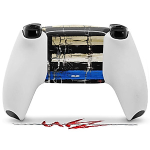 WraptorSkinz Skin Wrap compatible with Sony PS5 DualSense Controller Painted Faded Cracked Blue Line Stripe USA American Flag (CONTROLLER NOT INCLUDED)