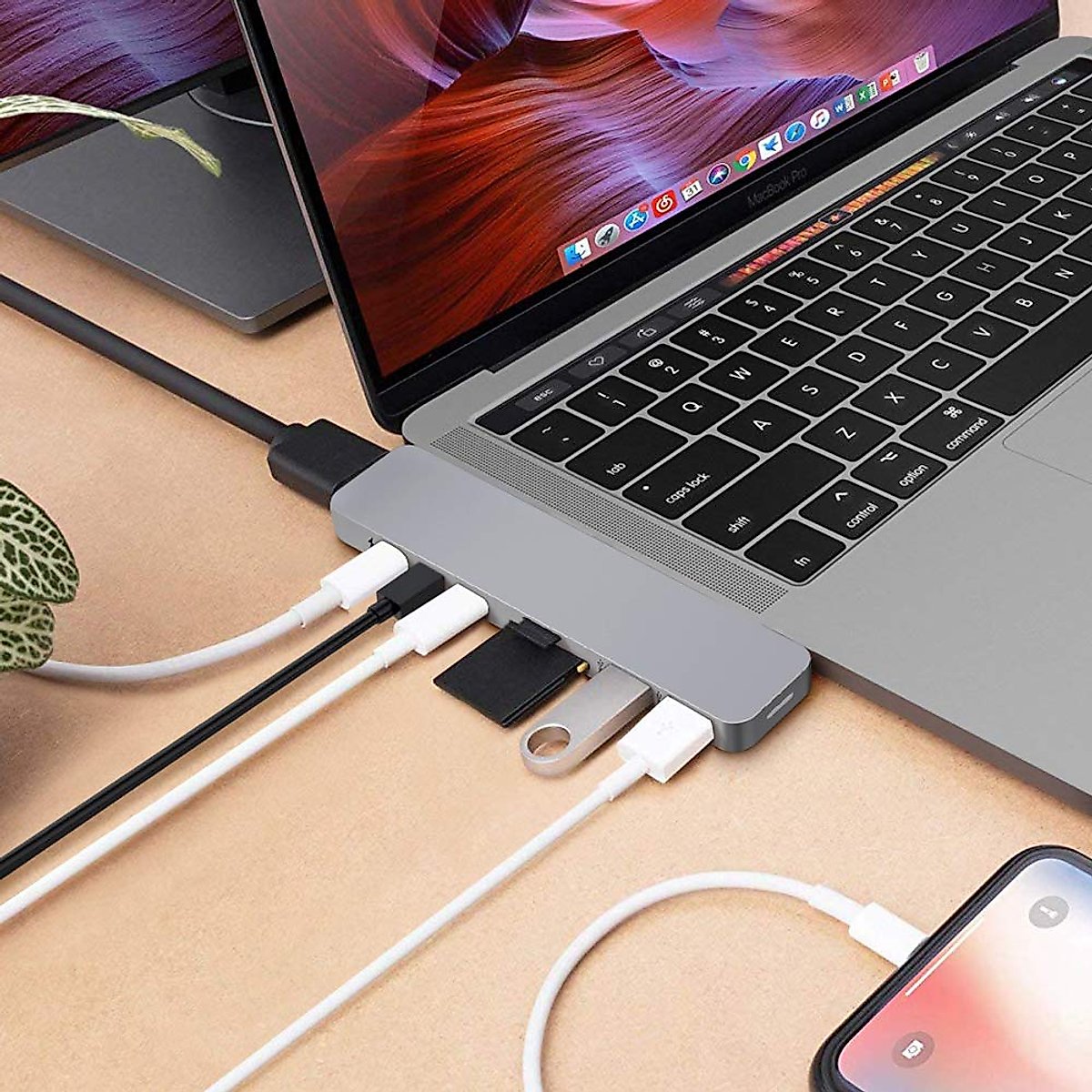 HyperDrive Mac USB C Hub Adapter, Multi-Port Hub MacBook Pro 2020 2019-2016, MacBook Air 8-in-2 Dongle w Thunderbolt 3, USB-C 100W PD, 4K HDMI, MiniDP, microSD/SD Card Reader, 2xUSB A - Gray
