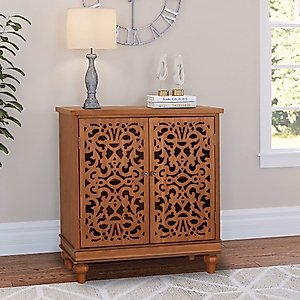 PHI VILLA Accent Cabinet with Doors Storage Cabinet Corner Entryway Living Room Cabinet, Red Brown