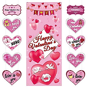 Valentines Day Decoration, Valentine's Day Door Cover & Heart Banner, Hanging Happy Valentine's Day Romantic Sign Banner for Front Door, Valentine Backdrops Banner for Special Night Party Decor Favor