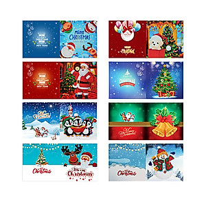 8-Pack Christmas Cards 5D DIY Diamond Painting for Adults Kids, Santa Claus Penguin Snowman The Christmas Tree, Art Round Diamond, Greeting, Thank You, Card Creativity for Holiday Family and Friends
