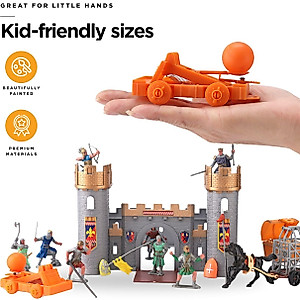 Liberty Imports Medieval Castle Kingdom Knights Action Figure Toy Army Playset with Castle, Figurines, Catapult, and Acessories Kids Playset in Storage Bucket