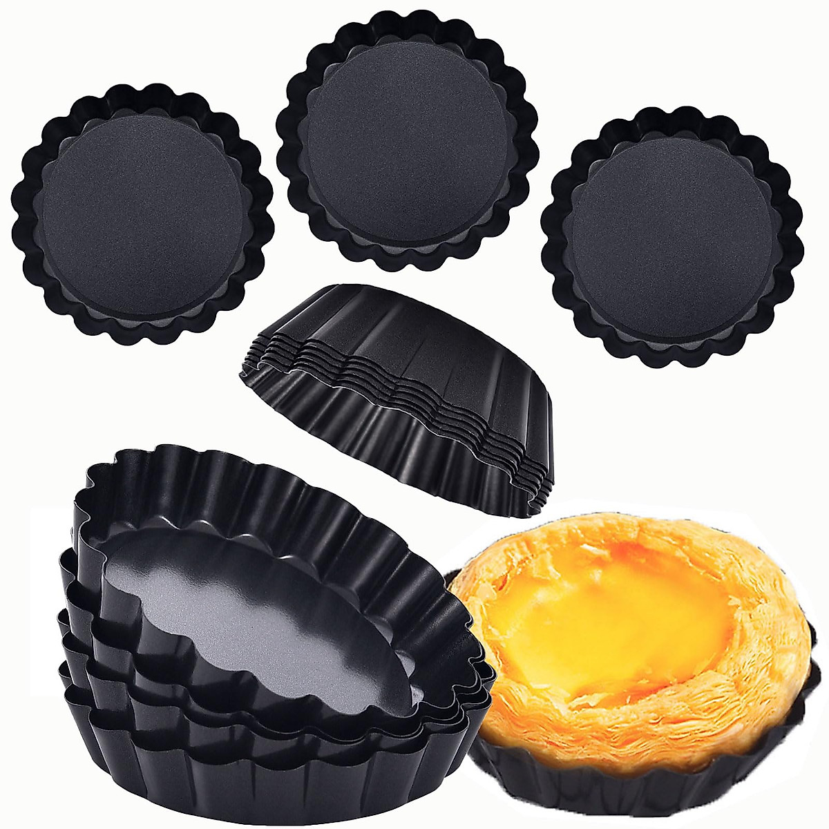 KUAYB 7-Piece Nonstick Mini Tart Pans with Removable Bottoms, 4-Inch Fluted Quiche and Pie Pans for Tartlets, Mousse Cakes, Muffins – Reusable Baking Tart Pans Set