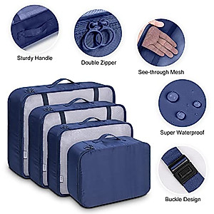 Luggage Organizer, Mossio Set of 9 Compact Foldable Travel Bag for Carry On Suitcase Navy Blue