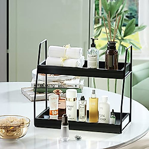 ZGO 2-Tier Bathroom Counter Organizer, Wood Bathroom Organizer Countertop Vanity Organizer Bathroom Tray, Kitchen Spice Rack Counter Shelf Organizers and Storage, Black