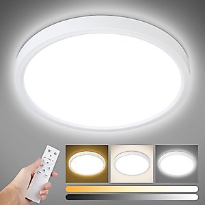 Unicozin Dimmable Ceiling Light with Remote Control, 8.7Inch 18W 3000K-6000K Light Color Adjustable, Round LED Flush Mount Ceiling Lamp, White Flat Panel Light for Dining Room, Bedroom, Kitchen,Wired
