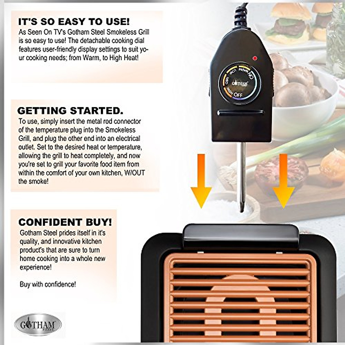 Gotham Steel Smokeless Electric Grill, Portable and Nonstick As Seen On TV! - DELUXE
