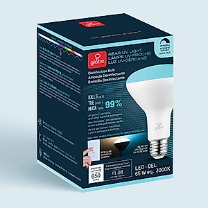 Globe Electric 9-Watt 60W Equivalent Near-UV Light Disinfecting BR30 E26 LED Light Bulb, 650 Lumens, 3000 Kelvin, Dimmable