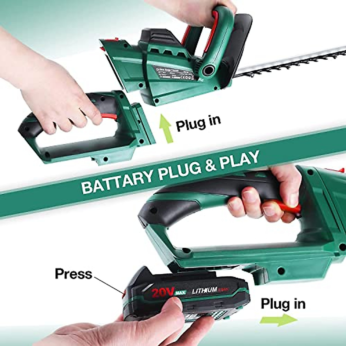 POSENPRO 20V Cordless Electric Hedge Trimmer,2.0Ah Batteries,17" Cutting Length,3/5" Cutting Capacity,1100 RPM,Easy Cut Lightweight Garden Handheld Cutter,Includes Battery,Charger Safety Blade Guard