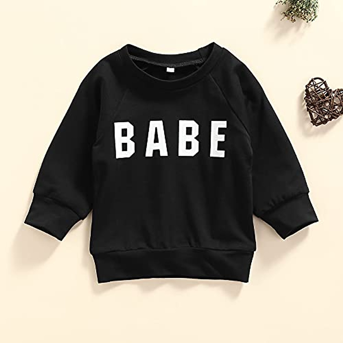 Toddler Baby Girl Boys Pullover Top Letter Babe Printed Causal Long Sleeve Sweatshirt Infant Fall Winter Clothes (Black, 12-18 Months)