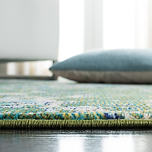 SAFAVIEH Madison Collection Area Rug - 9' x 12', Green & Turquoise, Boho Abstract Distressed Design, Non-Shedding & Easy Care, Ideal for High Traffic Areas in Living Room, Bedroom (MAD425Y)