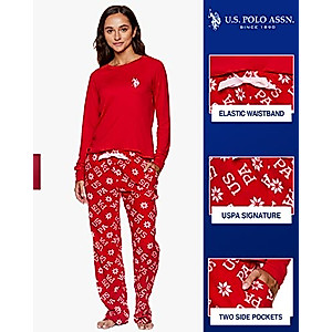 U.S. Polo Assn. 2-Piece Pajamas for Women Set, Long Sleeve PJ Sets for Women, Ladies Sleepwear (Red, Large)