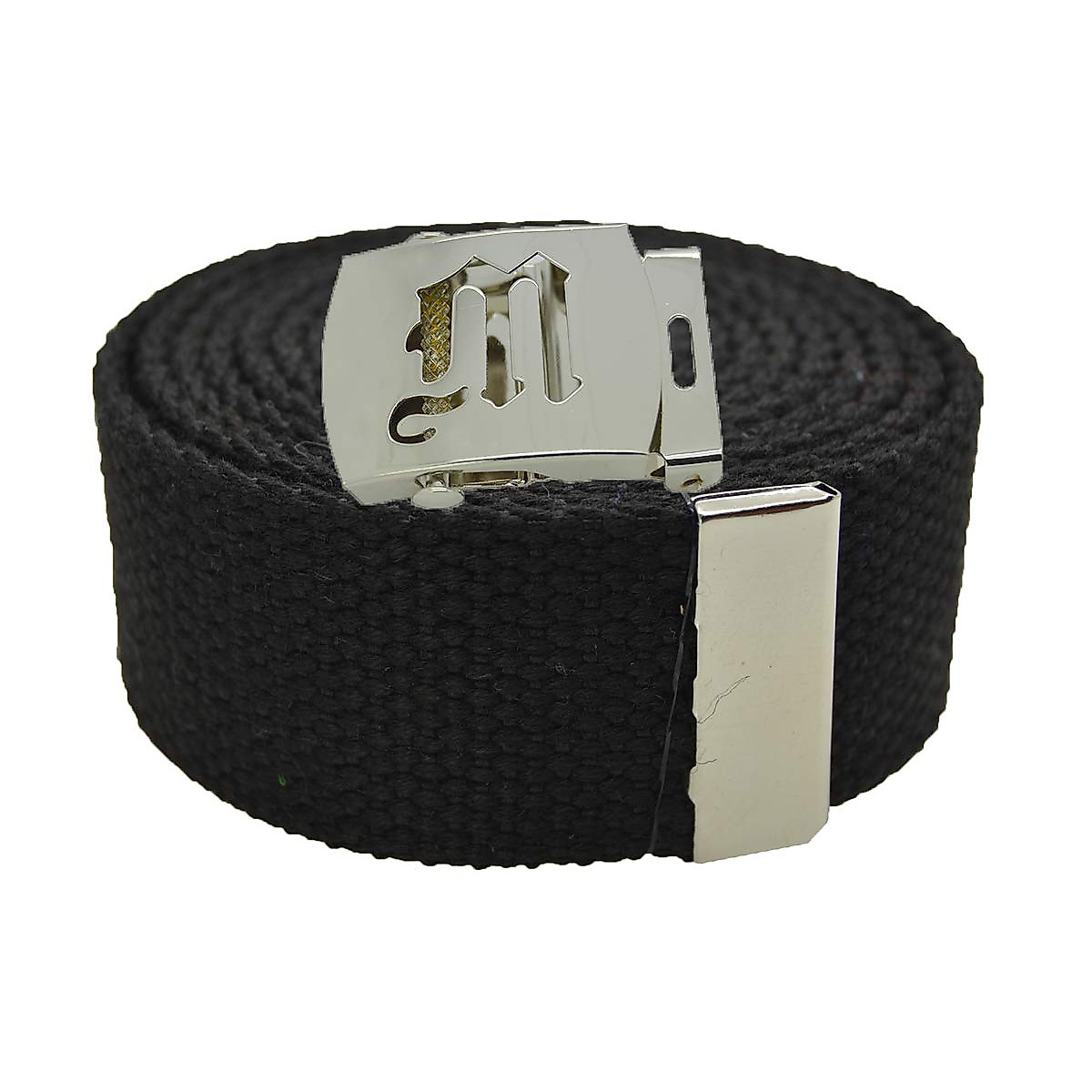 BodyJewelryOnline Old English Initial M Canvas Military Web Black Belt & Silver Buckle 60 Inch