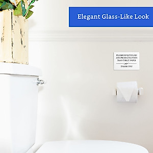 Do Not Flush Toilet Sign (White Acrylic 5 x 3.5 in) - Do Not Flush Feminine Products Sign - Bathroom Signs for Business - Airbnb Essentials for Hosts - Airbnb Signs