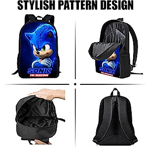 LMUCYISYIS Cartoon the Hedgehog Backpack, Anime Blue Hedgehog Schoolbag Large Capacity Bookbag Durable Daypack Outdoor Travel Laptop Bag for Boys Girls Teens Gift 17 Inch (Cartoon 2)
