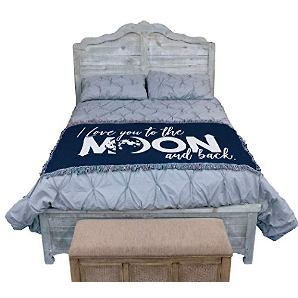 Pure Country Weavers I Love You to The Moon and Back Blanket Blue - Gift Tapestry Throw for Back of Couch or Sofa - Woven from Cotton - Made in The USA (61x36)