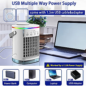 Portable Air Conditioner,4 IN 1 Effective Evaporative Personal Air Cooler with 4 Wind Speed&2 Cool Mist,Small Cold Air Fan with 2-8H timer&Colorful Nightlight for Room,Office,Desk,Camping (Blue)