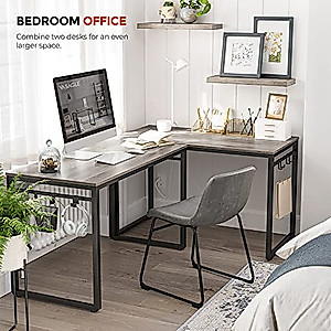 VASAGLE ALINRU Computer Desk, Office Desk with 8 Hooks, for Study, Home Office, Easy Assembly, Industrial Design, 47.2 x 23.6 x 29.5 Inches, Greige and Black ULWD058B02