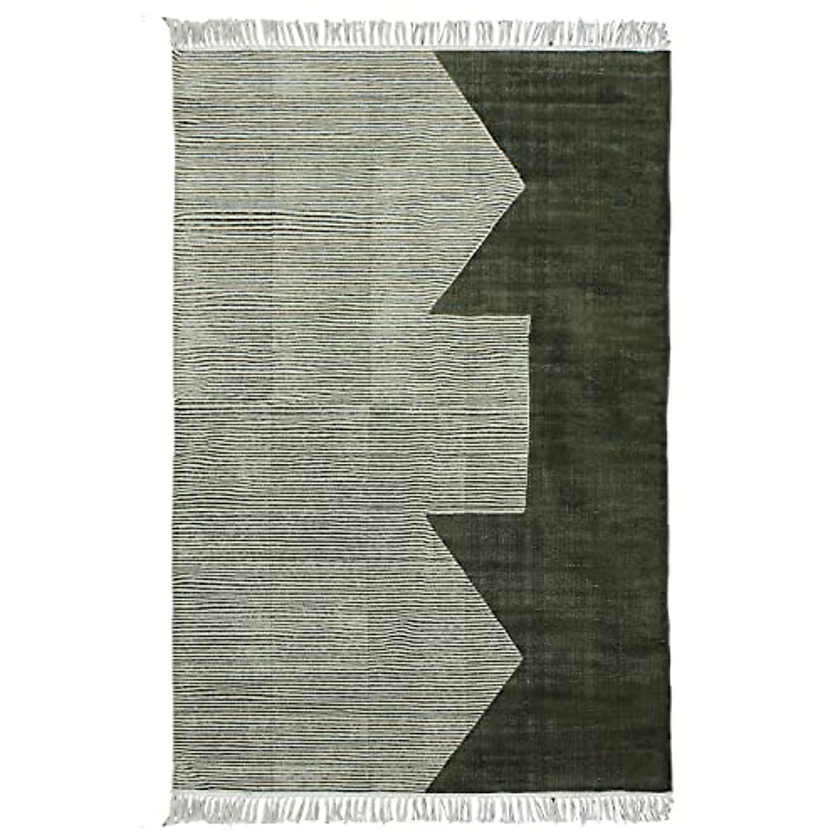 Casavani Hand Made Cotton Dhurrie Geometric Green & Beige Tassel Rug Easy Care Washable Rugs for Doormat Entryway Living Room Bedroom Hallway Balcony 6x12 Feet Runner