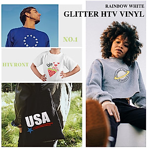 HTVRONT Rainbow White Glitter HTV Vinyl Roll-12" x 6 FT White Glitter Heat Transfer Vinyl Bundle, White Glitter Iron on Vinyl for Cricut & Silhouette Cameo