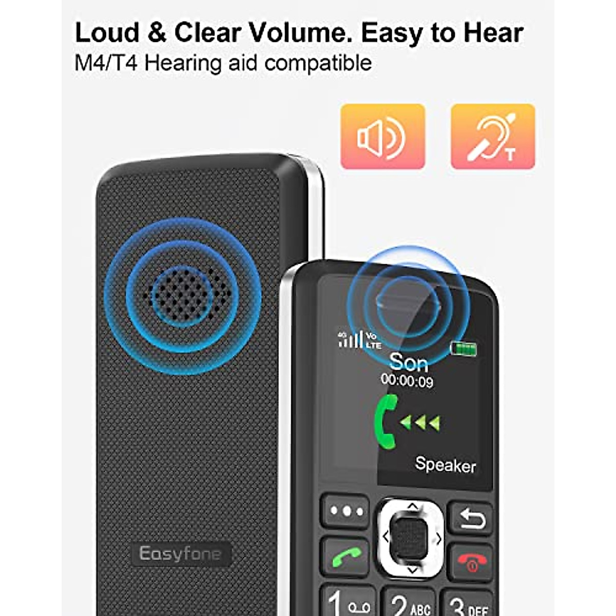 Easyfone T200 4G Unlocked Big Button Cell Phone for Seniors, Easy-to-Use Clear Sound Big Battery Senior Cell Phone with SOS Button and a Convenient Charging Dock
