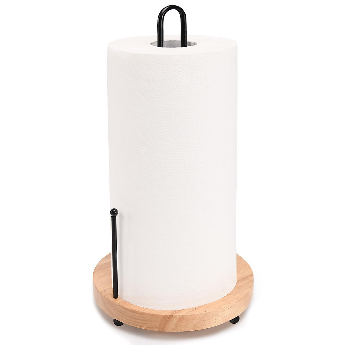 Lorbro Paper Towel Holder Countertop, Farmhouse Paper Towel Holder with Heavy Duty Wood Base, Wood Paper Towel Holder Rustic Style, Paper Towel Holder Stand for Kitchen Decor, Home