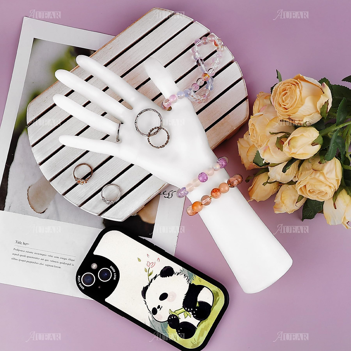 AUEAR, Female Mannequin Hand Display for Jewelry Holder Bracelet Necklace Ring Stand (White, 11"x7.3", 1 Pack)