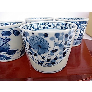Mino Ware Japanese Soba Choko Cups Japanese Traditional Flowers and Pomegranate Pattern Set of 4
