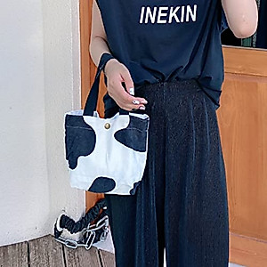 Chezi Animal Print Corduroy Mini Tote Bag 10x8x4 (milky cow)