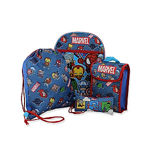 Marvel Kawaii Boys 16" Backpack 5 piece School Set (One Size, Blue)