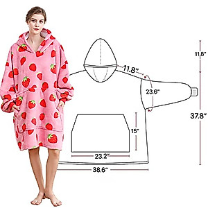 Blanket Hoodie Oversized Hoodie Oversized Blanket Hoodie,Premium Sherpa Fleece Oversized Hoodie Blanket Sweater Jacket with Giant Pocket,Super Cozy and Big Strawberry Blanket Hoodie for Women & Men
