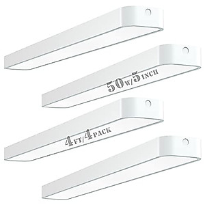 Lightdot 4ft LED Shop Light Fixture, 5" Wide Linear Kitchen Ceiling Lights, Flush/Suspended Mount, 50W 7000LM(200W Fluorescent Replacement) 5000K Led Wrap-Around Lights for Garage Office(4 Pack)