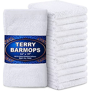 GREEN LIFESTYLE Terry Kitchen Bar Mops Kitchen Towel 12 Pack, Pure Cotton White Dish Cloths, Rags, Restaurant Cleaning Towels Ring Spun 100% Cotton, 16x19 inches