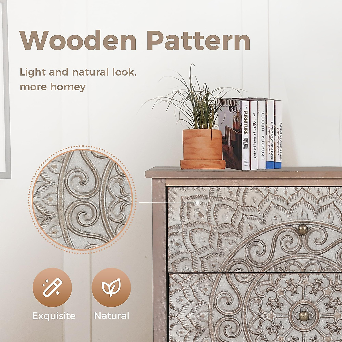 MAISON ARTS 3 Drawer Dresser for Bedroom (Set of 2), Farmhouse Wooden Chest of Drawers with Brass Metal Handles Modern Boho Dressers & Chests for Living Room, Hallway, Entryway