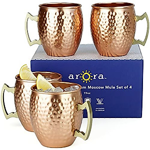 Arora Metal Anodized Hammered Copper Moscow Mule Mug Set 18oz Mug | Set of 4 & Metal Anodized Hammered Copper Tumbler Set | Best Aluminum Cold-Drink Cup | 15oz Cup | Set of 6