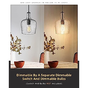 AUTELO Glass Pendant Light 8" Modern Pendant Lighting Hanging Lamps for Kitchen Island with Hammered Glass Shade Hanging Light Fixture H9163